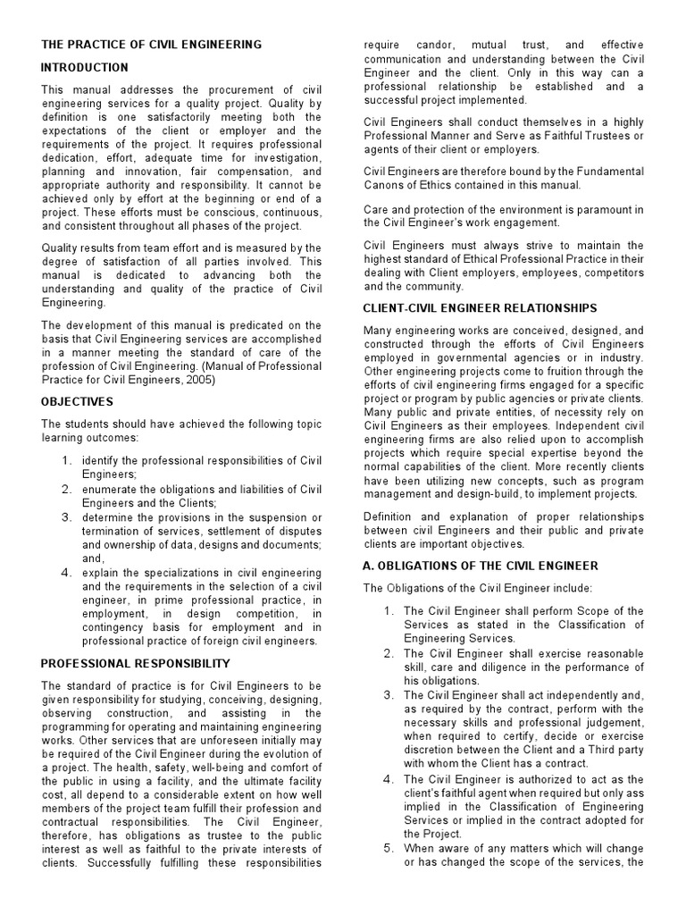 THE PRACTICE OF CIVIL ENGINEERING | PDF | Legal Liability | Breach Of ...
