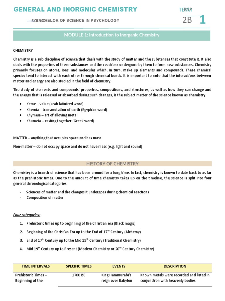 MODULE 1 Introduction To Inorganic Chemistry | PDF | Chemistry ...