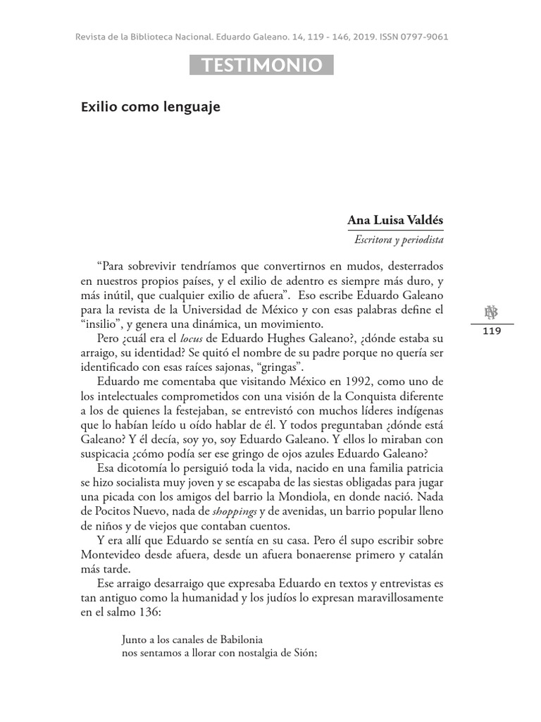 Raquel García Borsani - Sobre Galeano - Exilio como lenguaje - 1990 ...