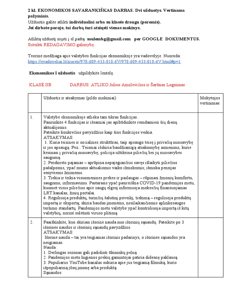 2 KL Ekonomikos Savarankiškas Darbas | PDF