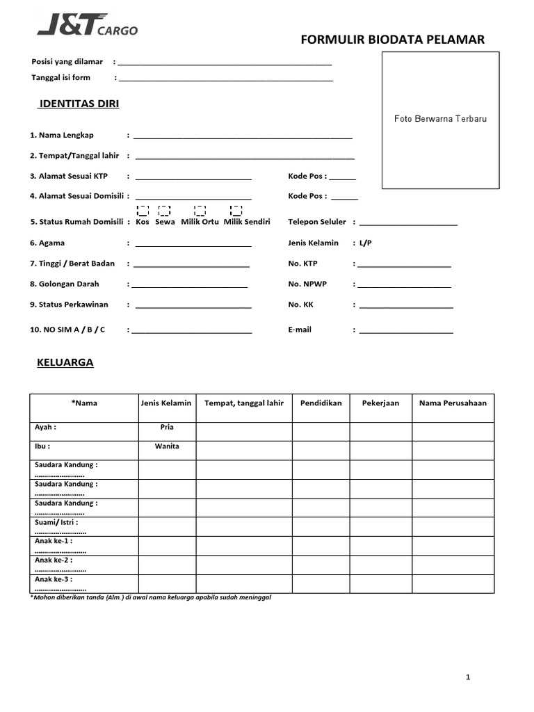 Formulir Biodata Pelamar Kerja | PDF