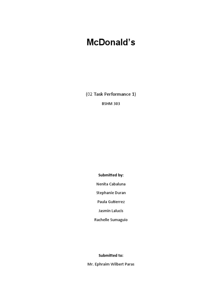 02 Task Performance 1 - Quality | PDF | Hamburgers | Mc Donald's