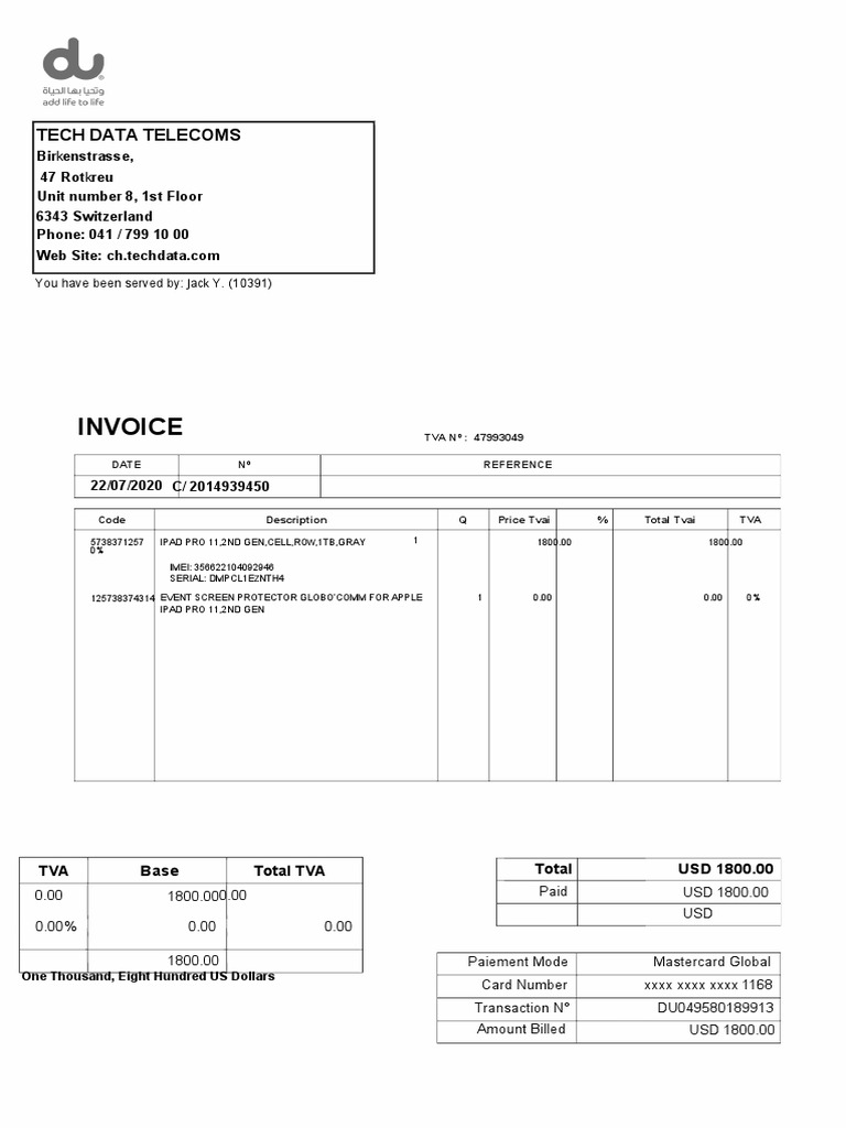 Invoice Emirates Integrated Telecoms 3 PDF Free - 2 | PDF