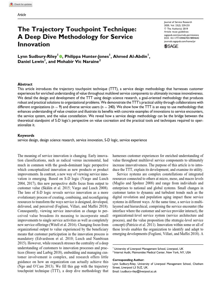 The Trajectory Touchpoint Technique: A Deep Dive Methodology For Service Innovation | PDF ...