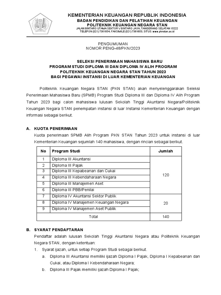 Seleksi Penerimaan Mahasiswa Baru Program Studi Diploma III Dan Diploma IV Alih Program ...