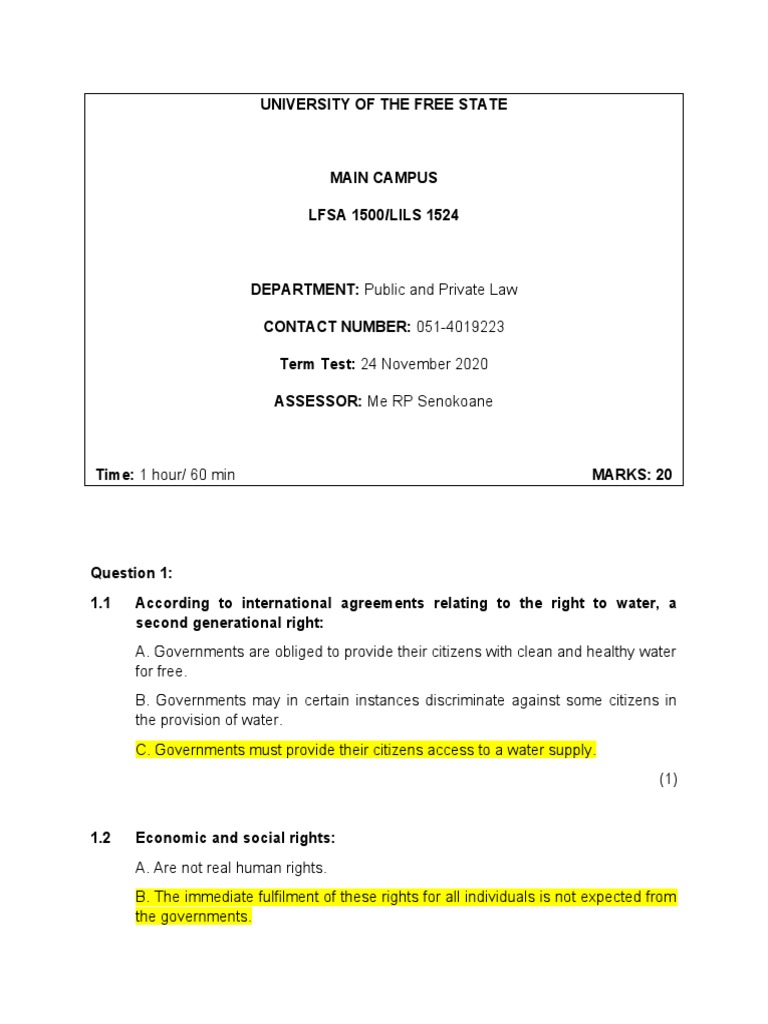 Term Test Memo | PDF | Human Rights | Rights