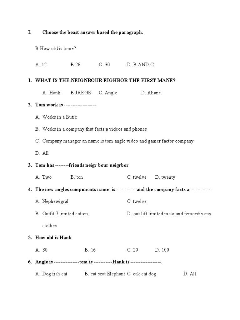 Choose the Beast Answer Based the Paragraph | PDF