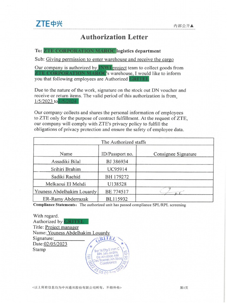 Autorisation Letter Zte | PDF