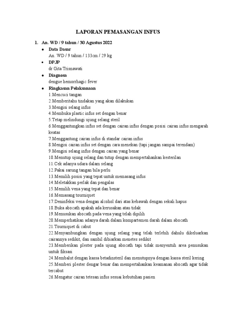 Laporan Pemasangan Infus | PDF