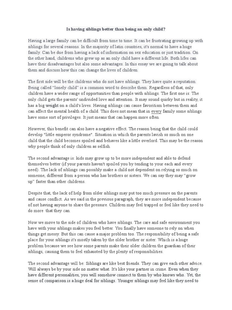 Is Having Siblings Better Than Being An Only Child | Download Free PDF | Sibling | Human Development