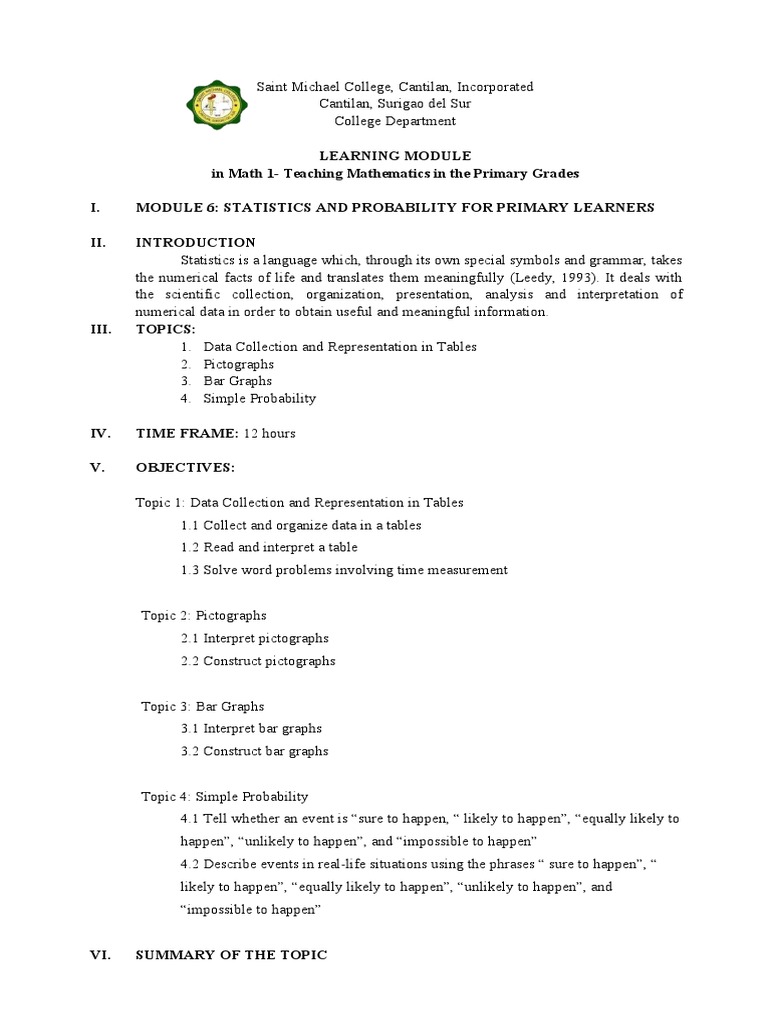 2021 MATH 1 Module 6 | PDF | Data | Statistics 2021 MATH 1 Module 6 | PDF | Data | Statistics