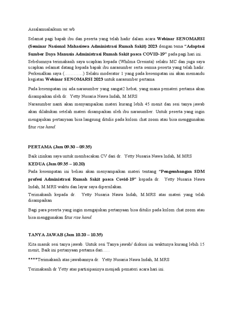 Teks Moderator 1 Senomarsi | PDF