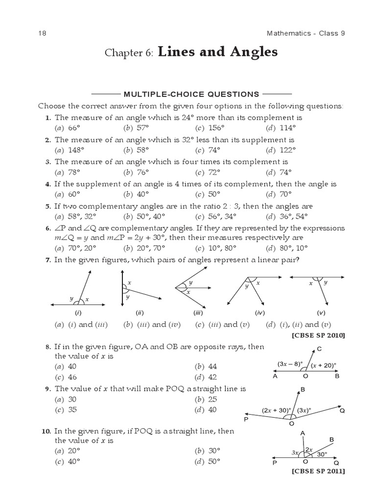 LInes and Angles MCQs Grade 9 | PDF | Triangle | Elementary Mathematics