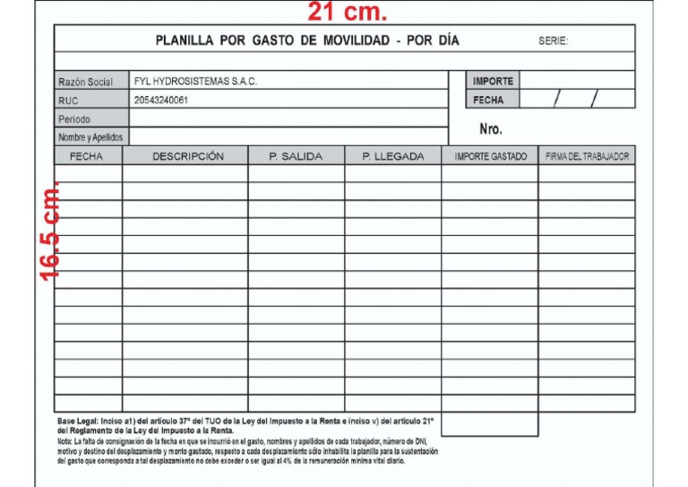 Modelo de Planilla de Movilidad | PDF