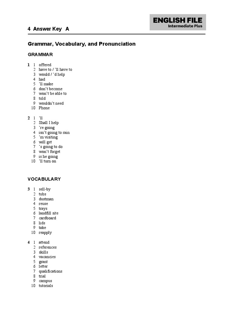 Grammar & Vocabulary Answer Key | PDF | Communication | Vocabulary