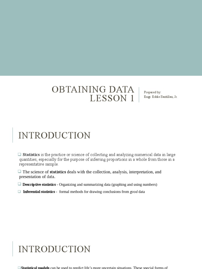 Lesson 1 - Obtaining Data | PDF | Experiment | Statistics