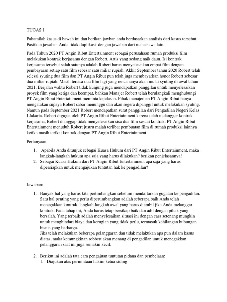 Langkah Hukum PT Angin Ribut Entertainment | PDF