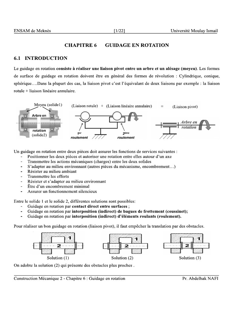 Cours Chapitre6 Guidage en Rotation Ver2-1 | PDF