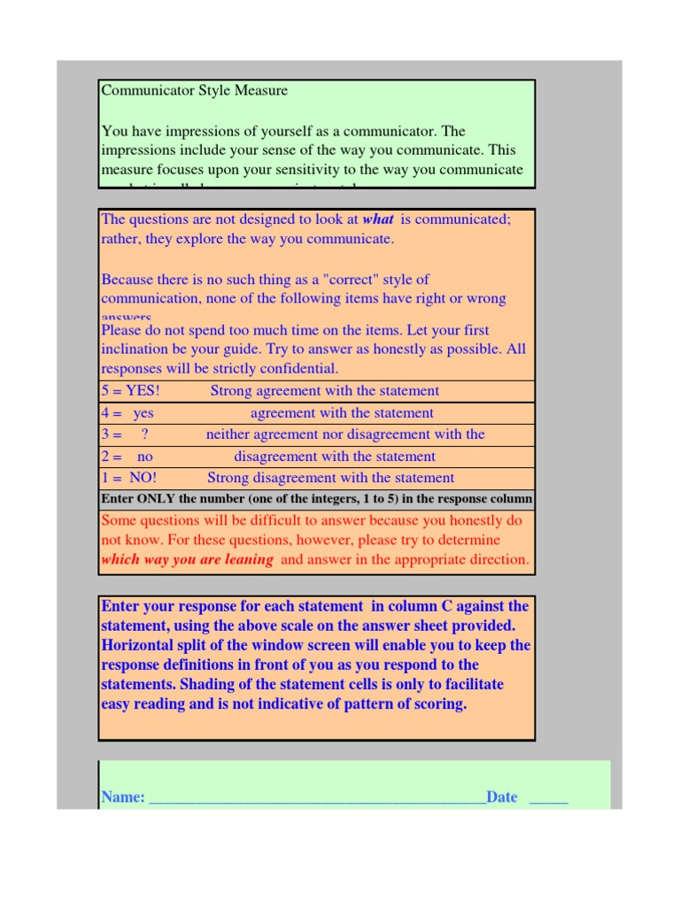 Communication Style Self-Assessment | PDF | Conversation | Nonverbal ...