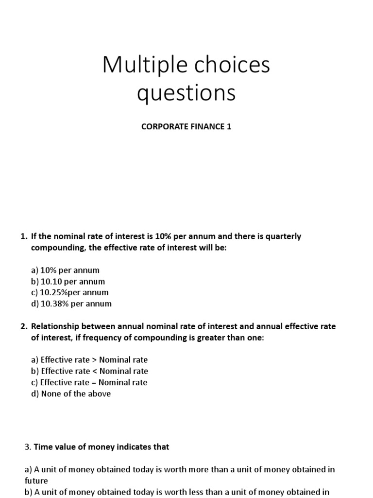 Multiple Choice Questions CF1 | PDF | Return On Equity | Revenue