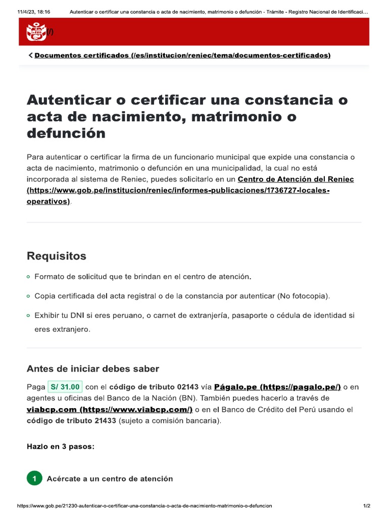 10 Autenticar o Certificar Una Partida de Nacimiento RENIEC | PDF | Computers