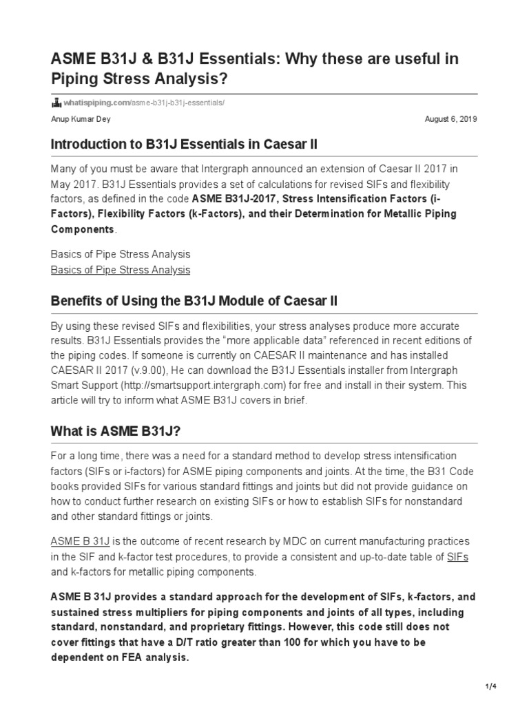 ASME B31J B31J Essentials Why These Are Useful in Piping Stress ...