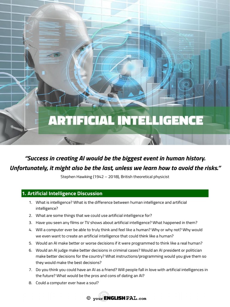 Your English Pal ESL Lesson Plan Artificial Intelligence Student v2 ...
