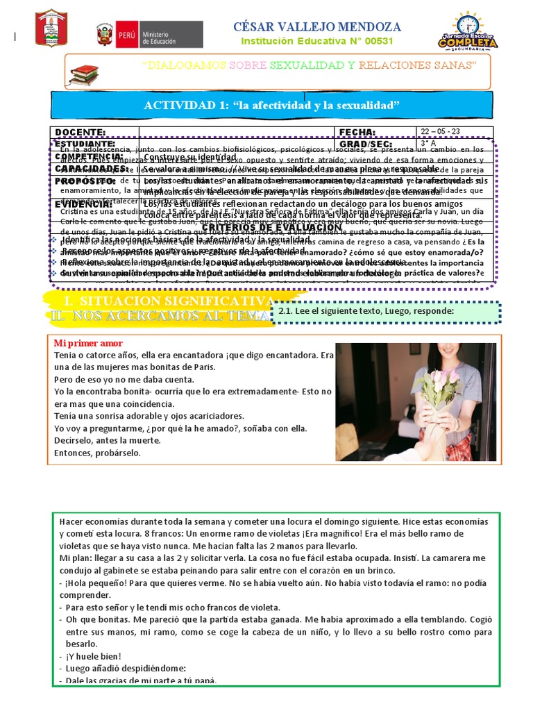 3° DPCC - Actv.01-Unid.3 2023 | PDF | Sexualidad | Amor