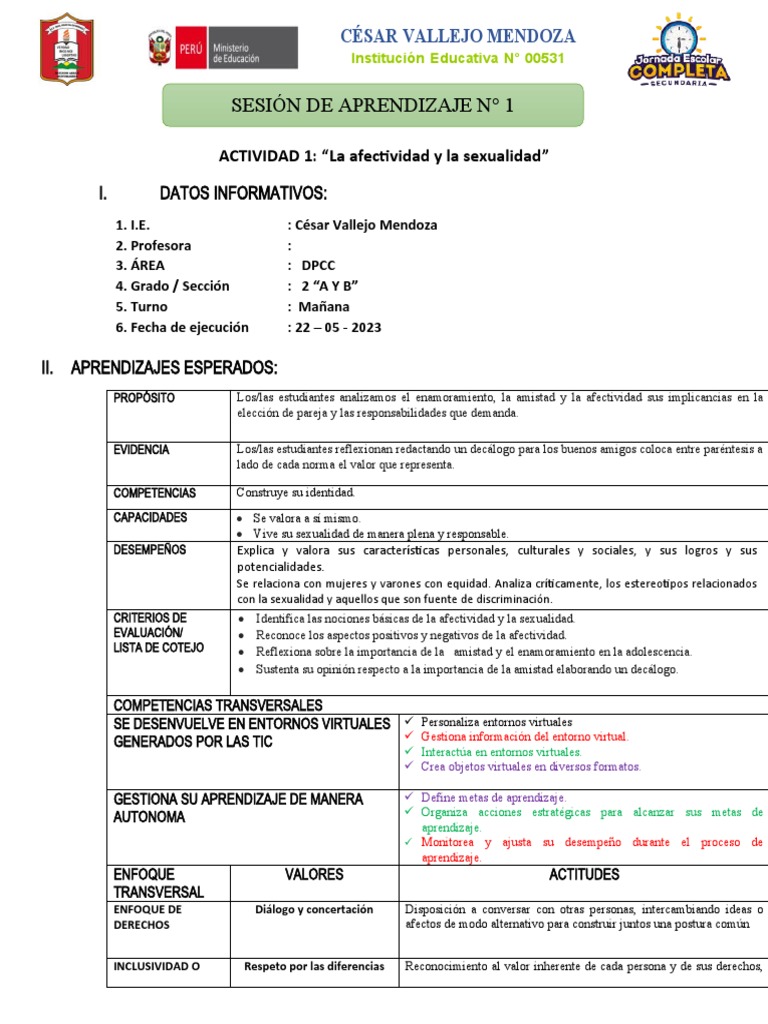 3º DPCC - Ses 1 Uni 3 - Sem 01 | PDF | Aprendizaje | Sexualidad