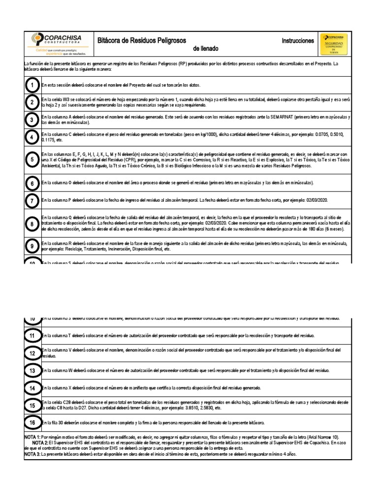Bitácora de Residuos Peligrosos (Bit.-RP-R01) . | PDF | Residuos ...