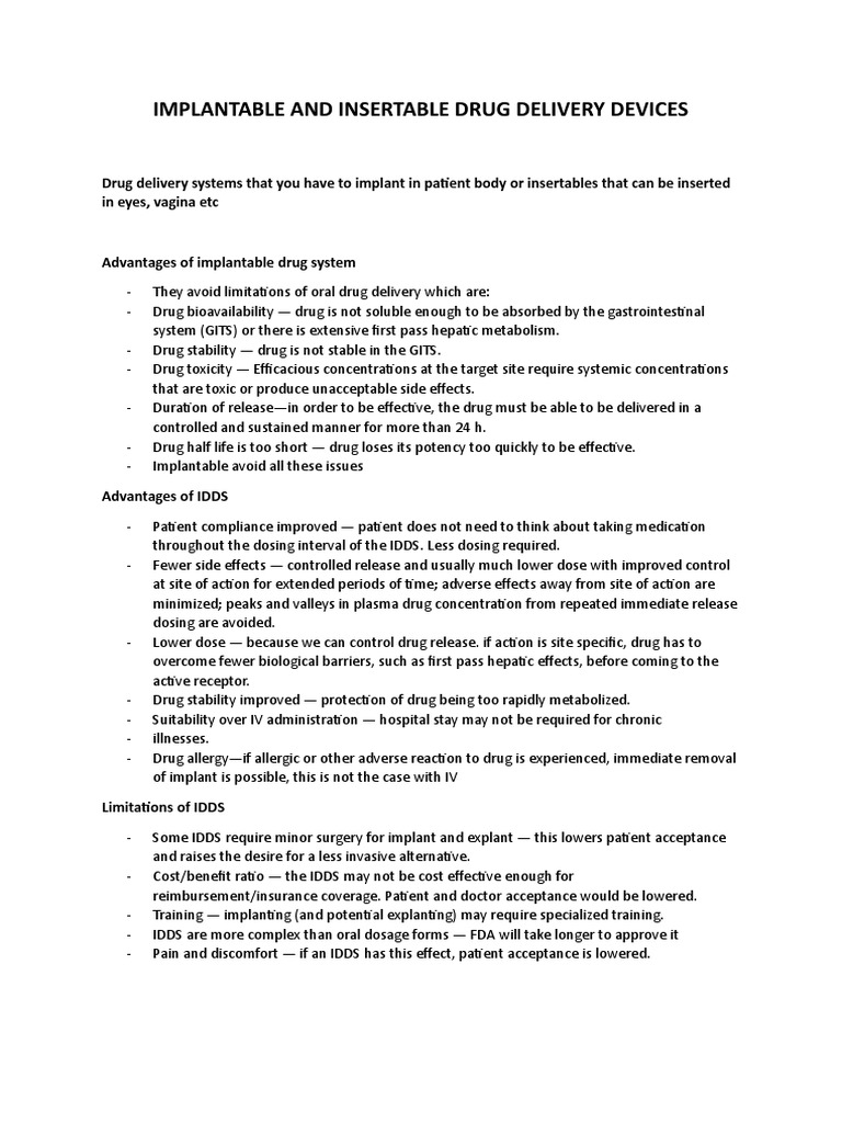 Implantable and Insertable Drug Delivery Devices | PDF | Osmosis | Pharmacy
