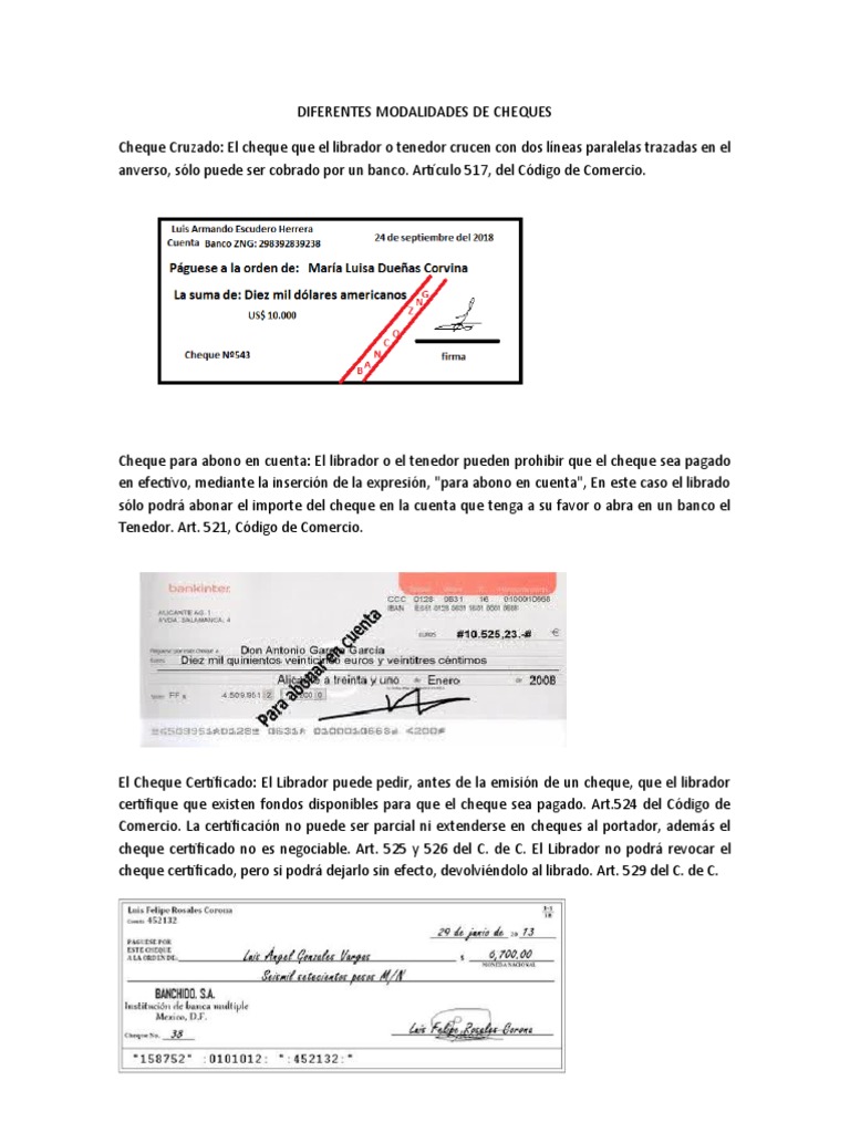 DIFERENTES MODALIDADES DE CHEQUES | PDF | Cheque | Economias