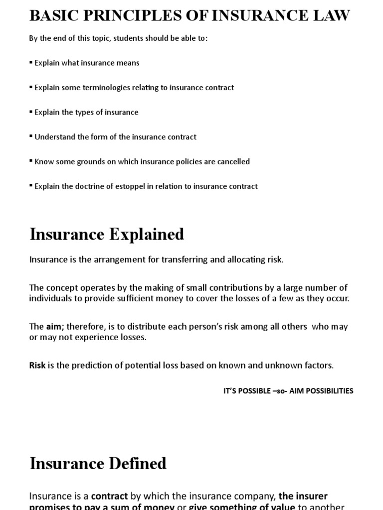 Principles of Insurance Law Explained | PDF | Insurance | Life Insurance