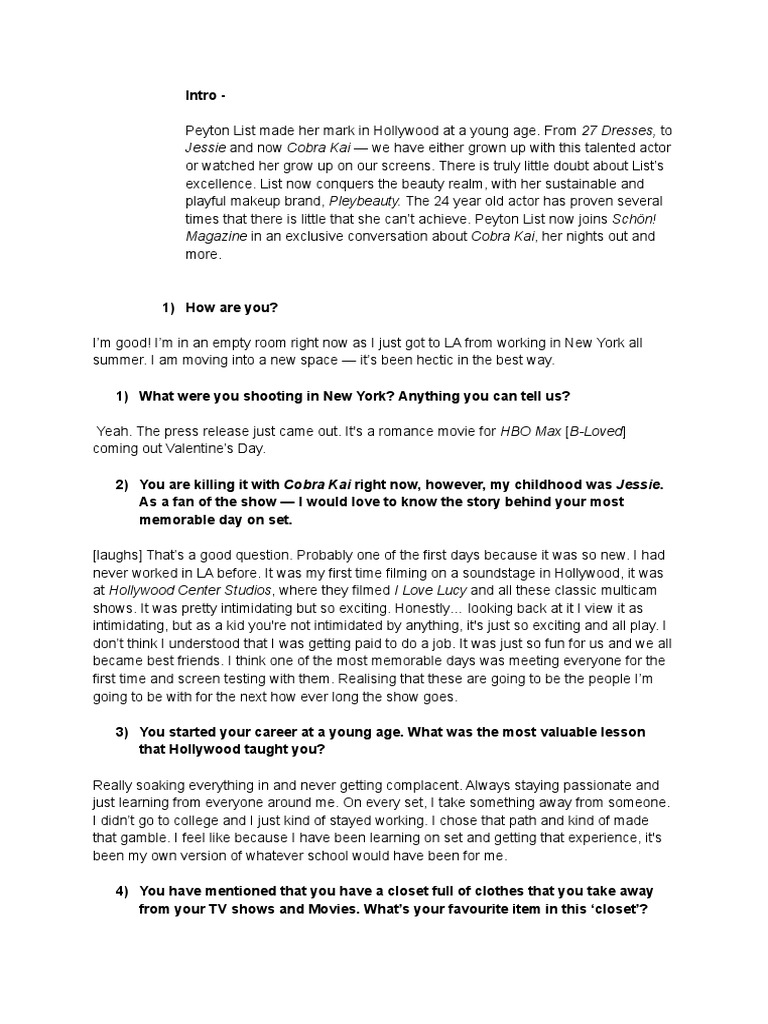 Peyton List Interview | PDF | Language Arts & Discipline | Self-Improvement