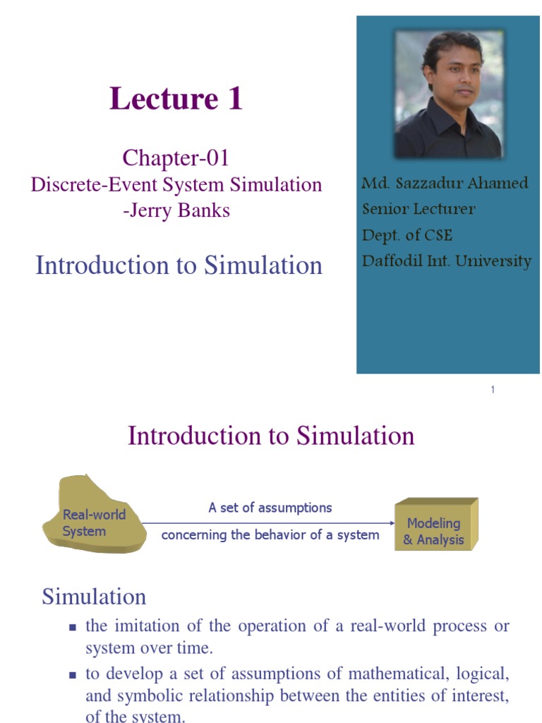 Lecture 1 Introduction To Simulation Edited Pdf Simulation System