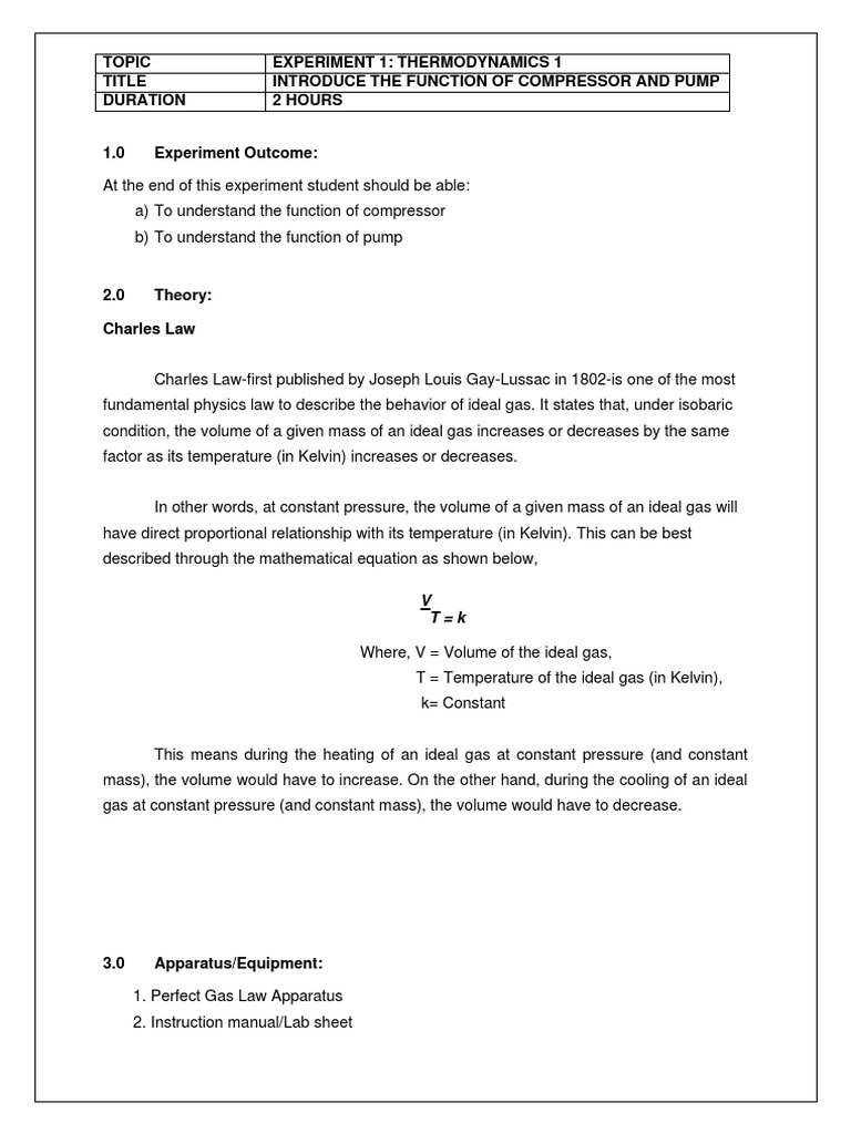 Labsheet 1 | PDF | Gases | Temperature
