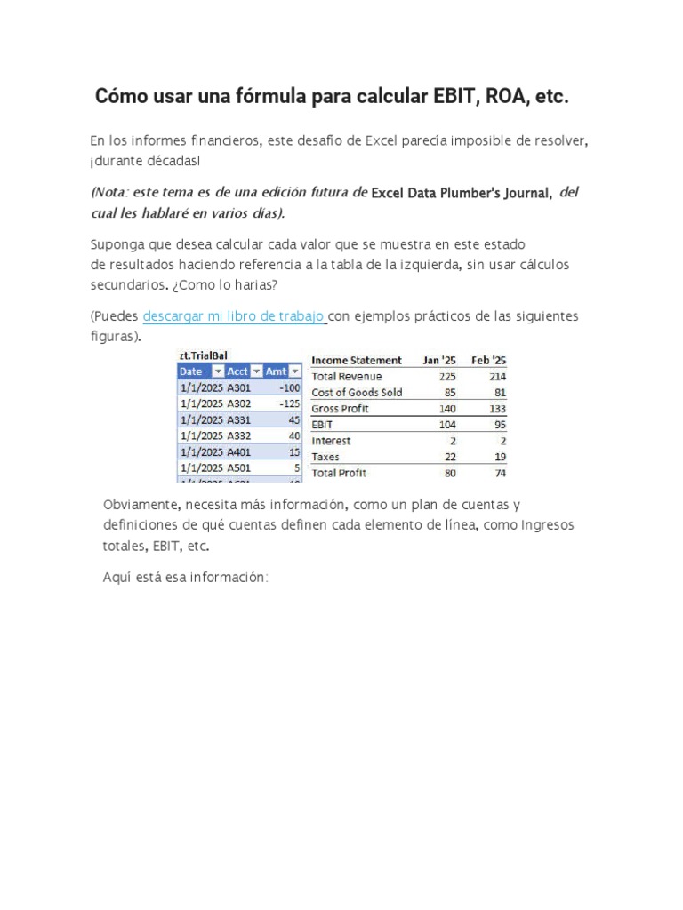 Cómo Usar Una Fórmula para Calcular EBIT ROA Etc | PDF | Microsoft ...