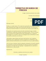 Modelo de Carta Informativa de Subida de Precios | PDF