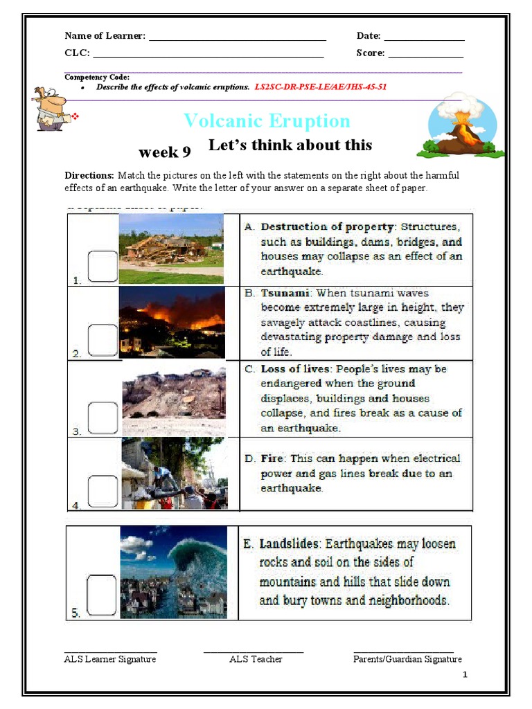 Week 9-LS2 Science (Volcanic Eruptions) - Worksheets | PDF | Volcano ...