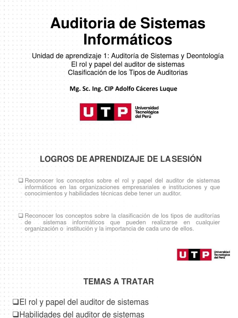 S02.s1-Material - El Rol y Papel Del Auditor de Sistemas y Clasificación de Los Tipos de ...