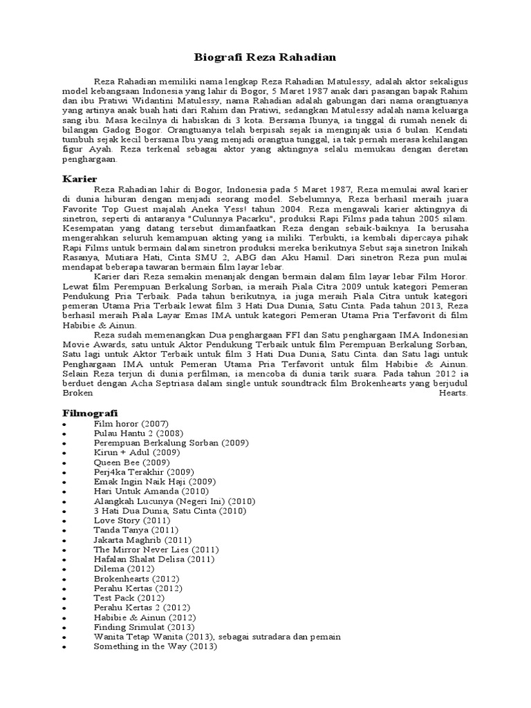 Biografi Reza Rahadian | PDF