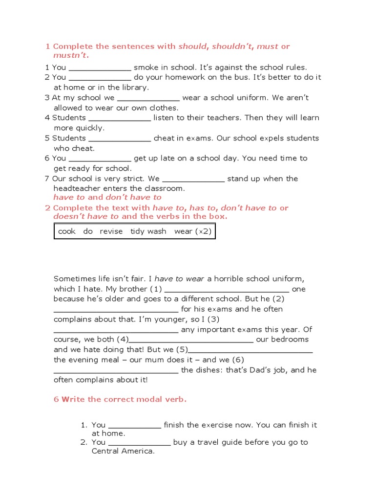 1 Complete The Sentences With Should | PDF