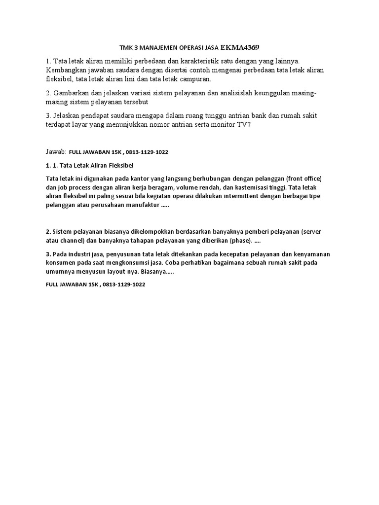 TMK 3 Manajemen Operasi Jasa Ekma4369 2023 | PDF | Bisnis | Komputer