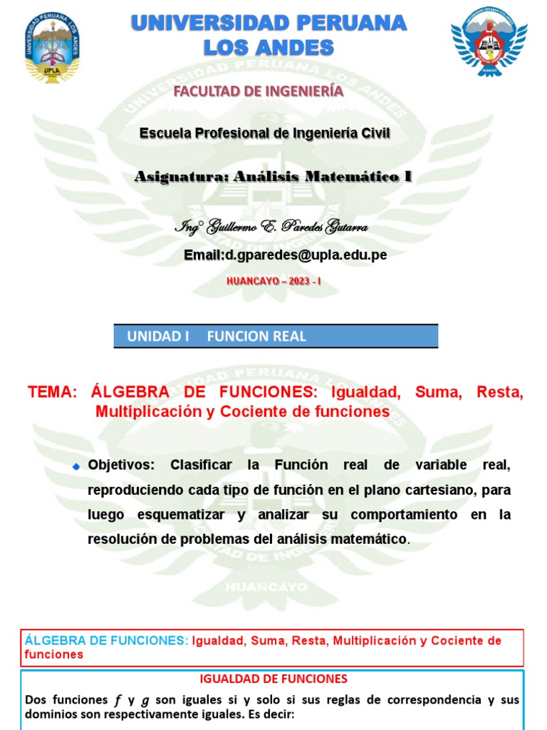 Semana 4. Algebra de Funciones | PDF | Función (Matemáticas) | Matemática Elemental