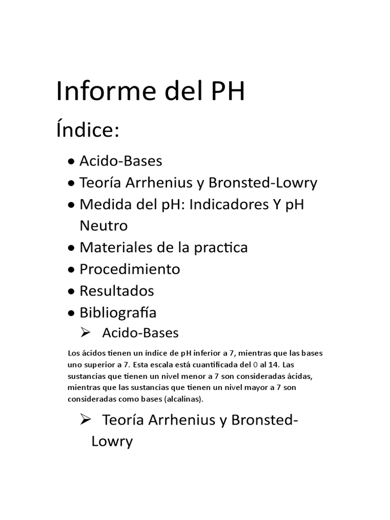Informe Del PH | PDF | Ph | Ácido
