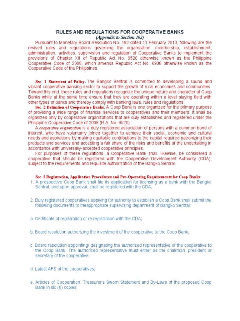Rules and Regulations For Cooperative Banks | PDF | Cooperative | Board Of Directors