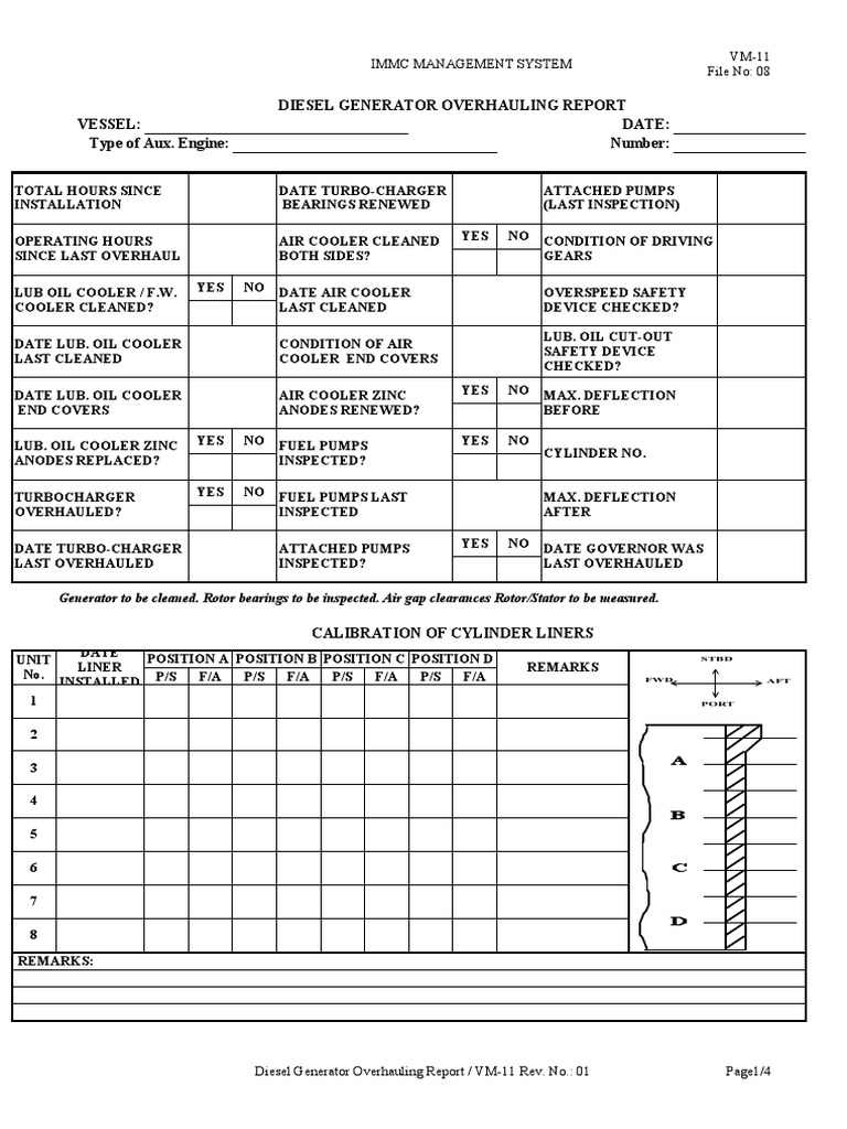 VM-11 Diesel Generator Overhauling Report (Rev.01) | PDF | Vehicle ...