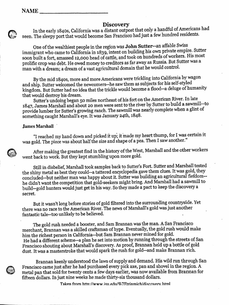 Gold Rush Reading Packet | PDF