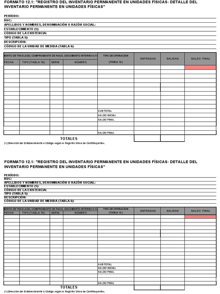 Formato 12.1 y 13.1 Control de Existencia | PDF | Inventario