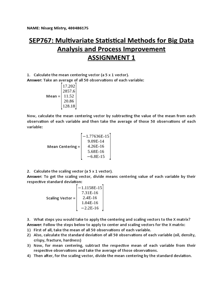Assignment 1 | PDF | Mean | Standard Deviation